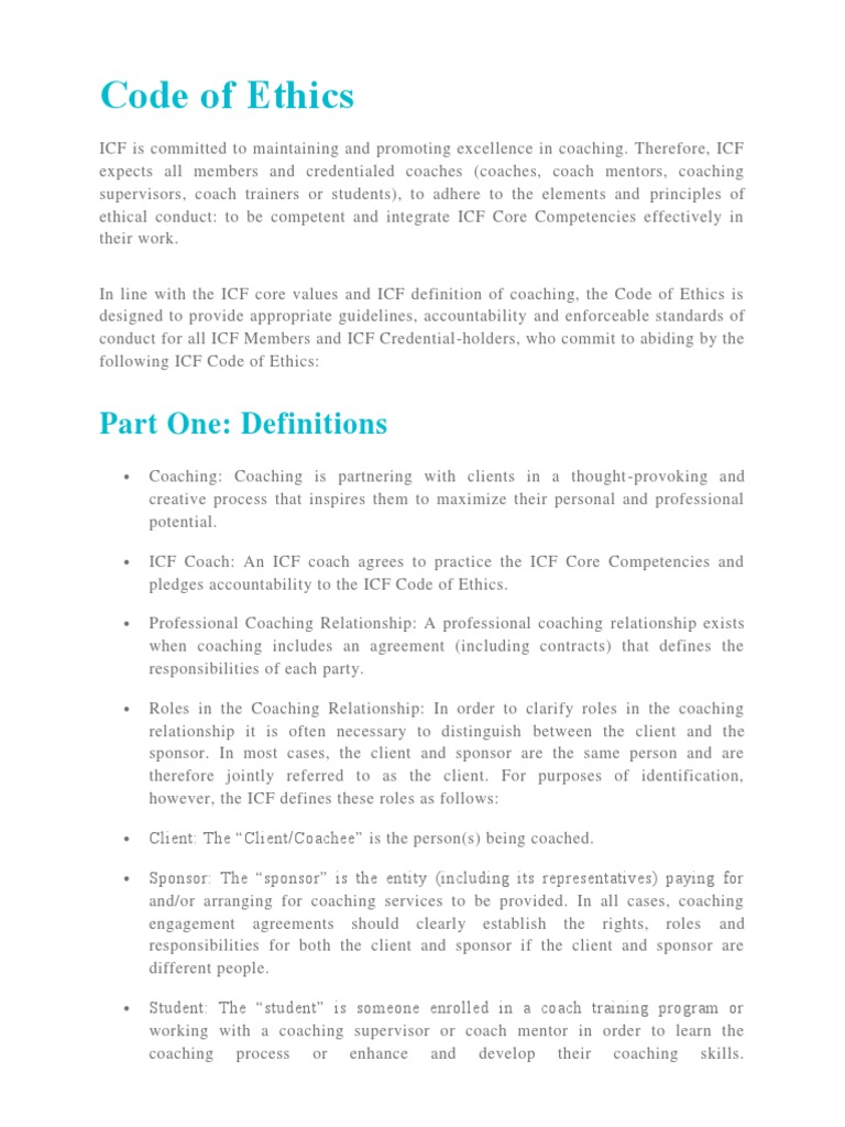 Code of Ethics ICF | PDF | Confidentiality | Mentorship