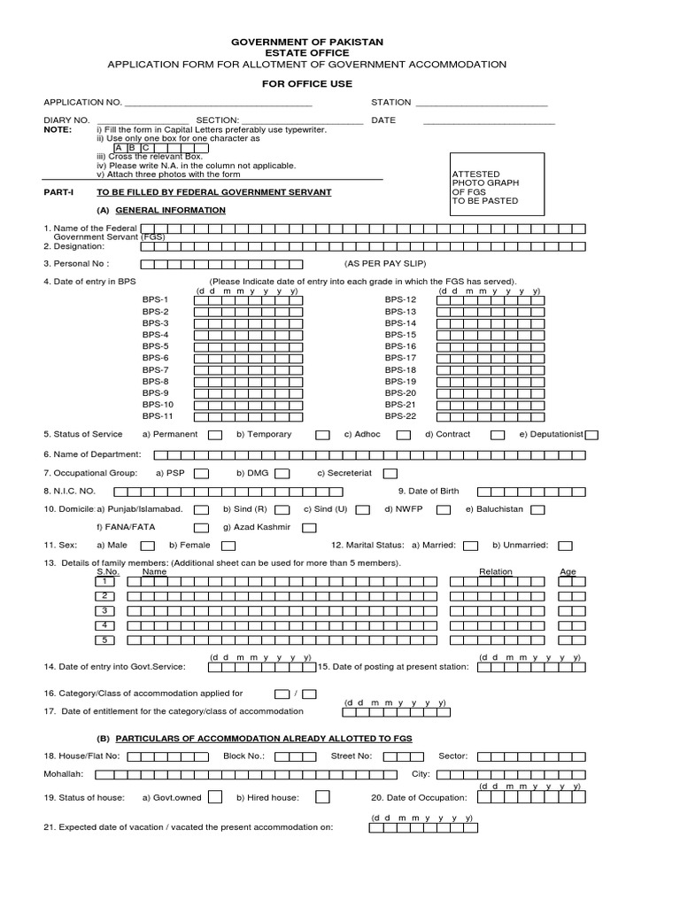 Application Form For Allotment of Government Accommodation | PDF ...