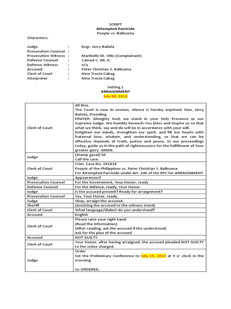 Mock Trial Script | PDF | Witness | Judge