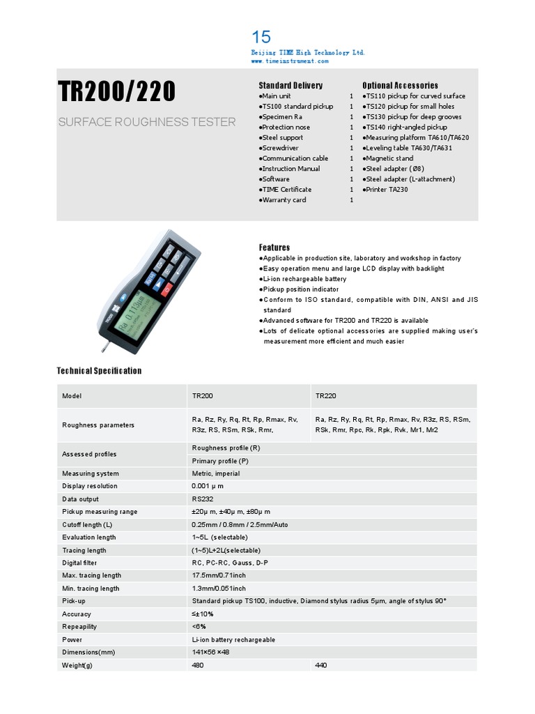 TR200 Surface Roughness Tester Manual | PDF | Surface Roughness