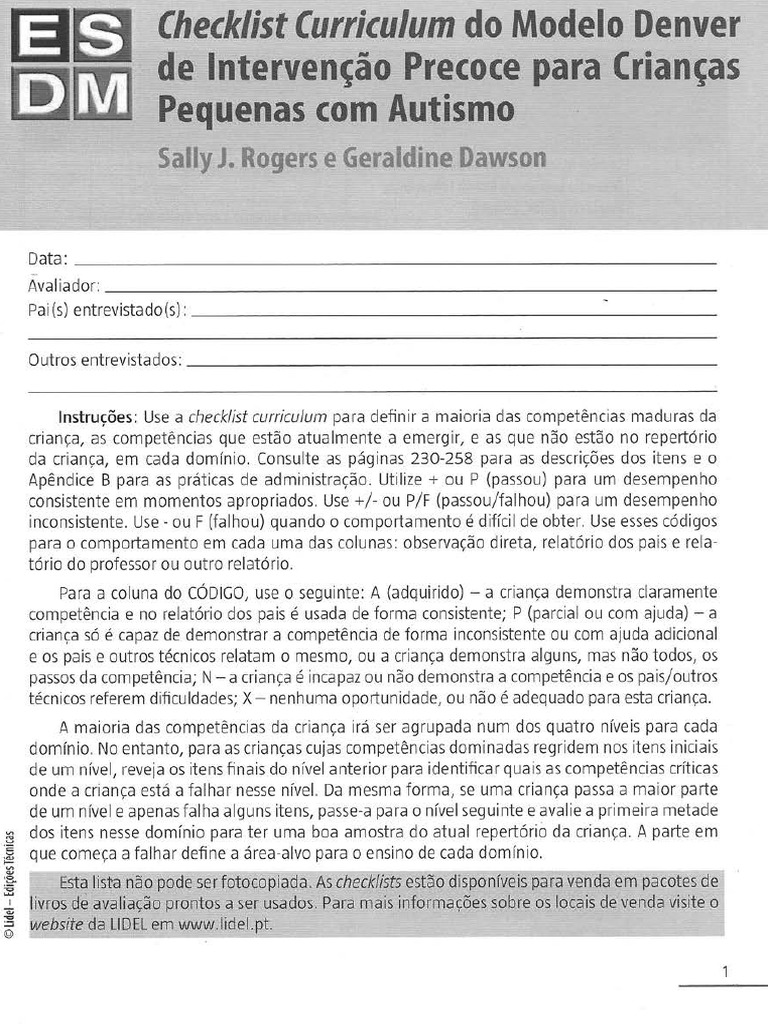 Checklist ESDM Livreto - Reduzido 1 1 | PDF