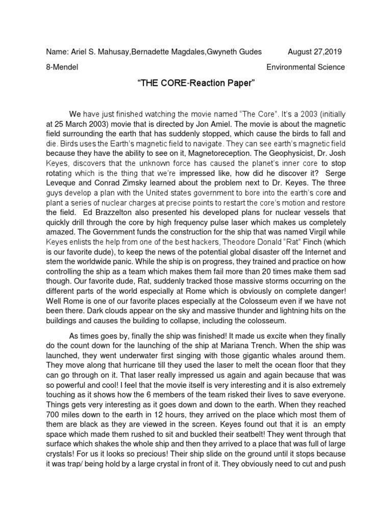 Reaction Paper For The Movie The Core | PDF | Nature
