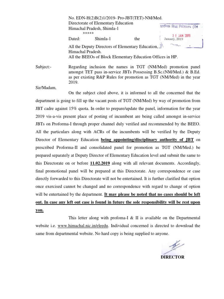Proforma JBT To TGT 2019 NM Med by Vijay Kumar Heer | PDF | Government ...