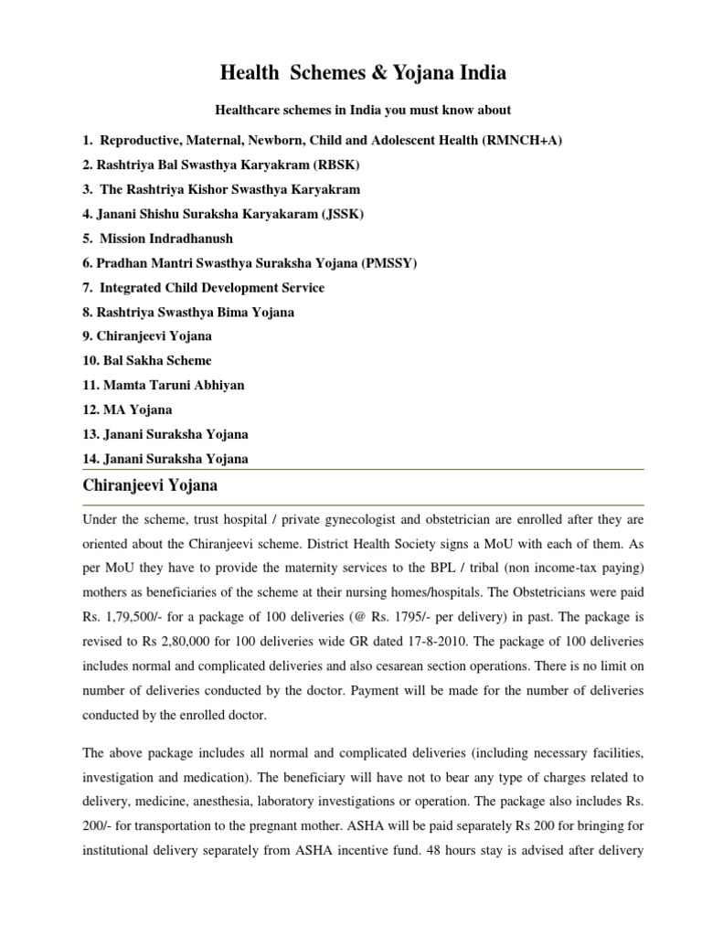 Health Schemes and Yojana India | PDF | Medical Specialties | Medicine