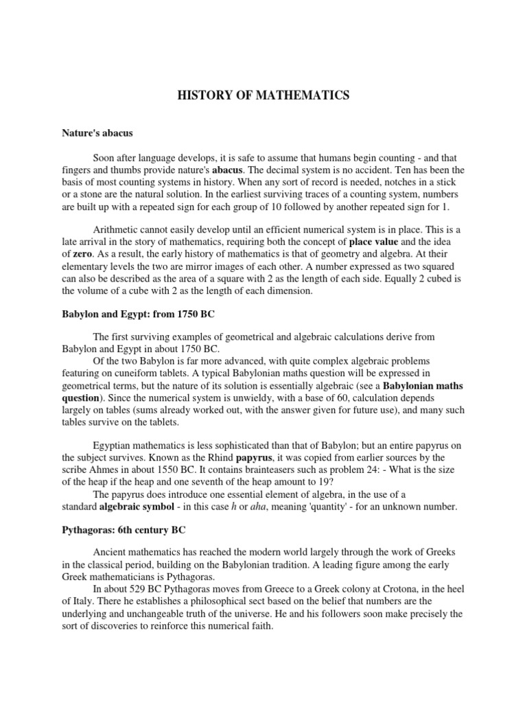 History of Mathematics | PDF | Euclid | Subtraction