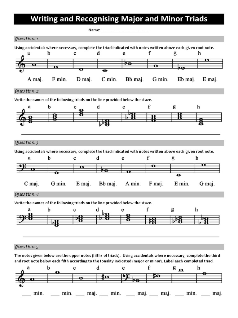 Writing Recognising Major and Minor Chords | PDF