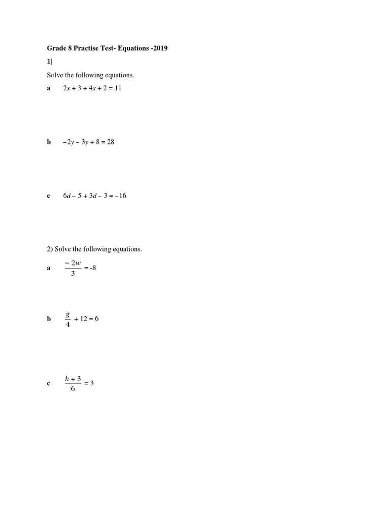 Grade 8 Equations Practise Test 2019 | PDF | Teaching Methods & Materials