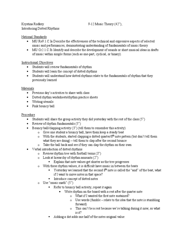 Introducing Dotted Rhythms Lesson Plan | Download Free PDF | Rhythm ...