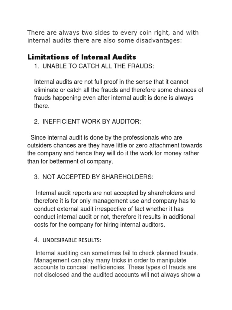 Limitations of Internal Audits: Undesirable Results | PDF | Internal ...