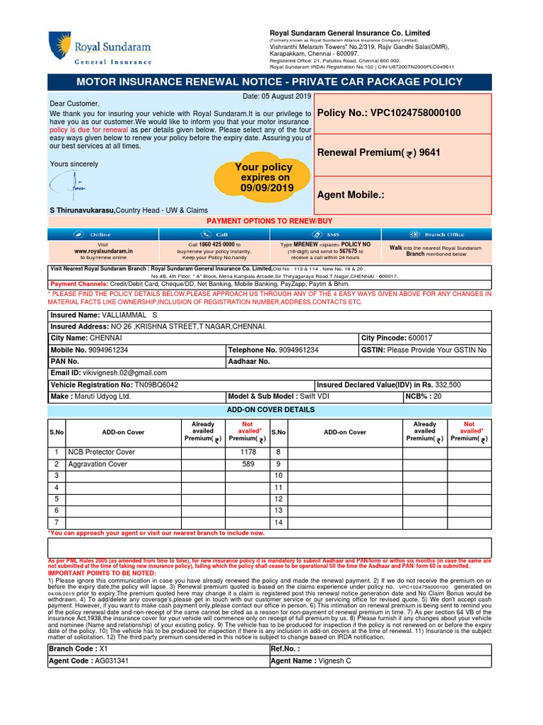Car Insurance Policy | PDF | Vehicle Insurance | Insurance