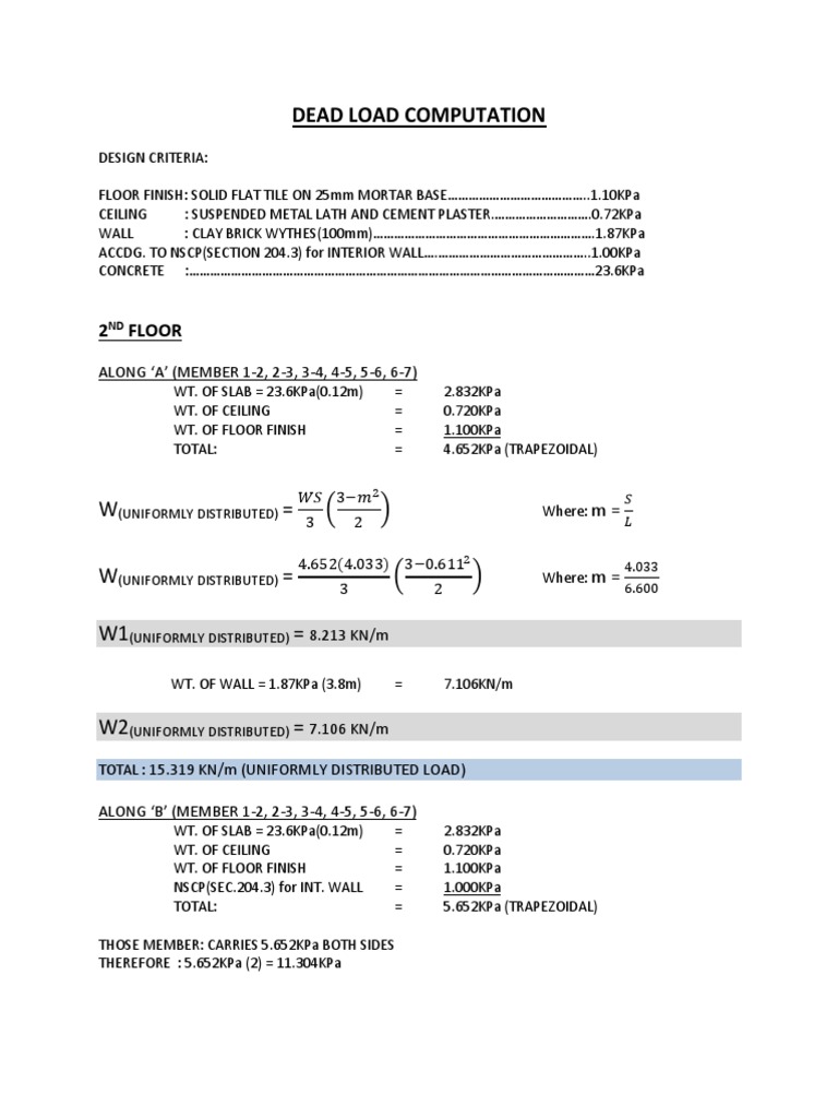 Dead Load Computation | PDF | Components | Building Engineering