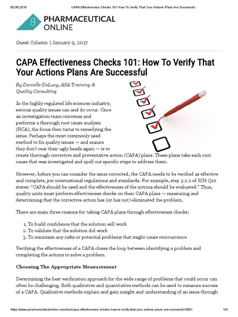 CAPA Effectiveness Checks | Download Free PDF | Data Analysis ...