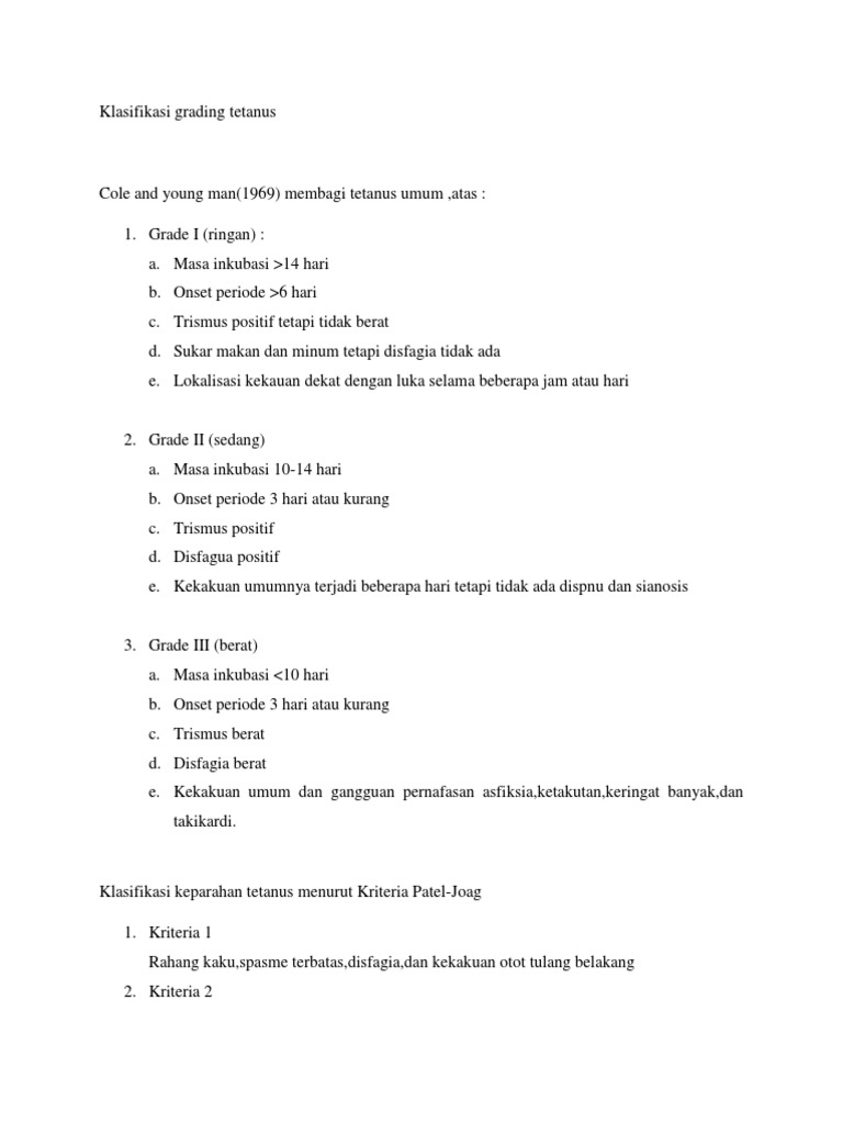 GRADING SYSTEMS FOR TETANUS SEVERITY | PDF