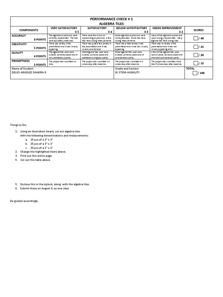 Algebra Tiles Project Evaluation Guide | PDF | Science | Teaching ...