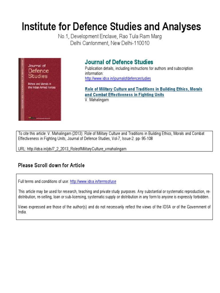 Institute For Defence Studies and Analyses | PDF | Value (Ethics ...