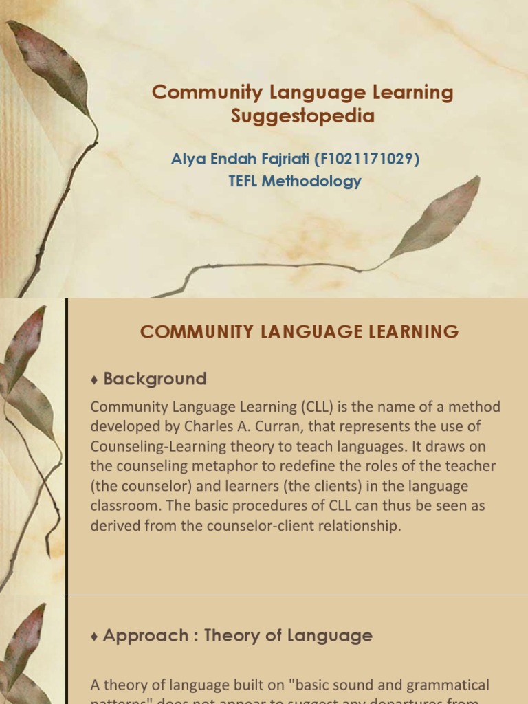 Community Language Learning Suggestopedia: Alya Endah Fajriati ...