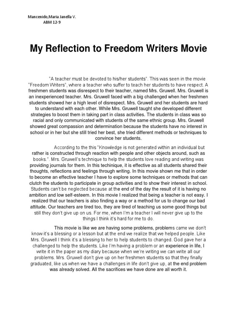 My Reflection To Freedom Writers Movie | PDF | Applied Psychology ...