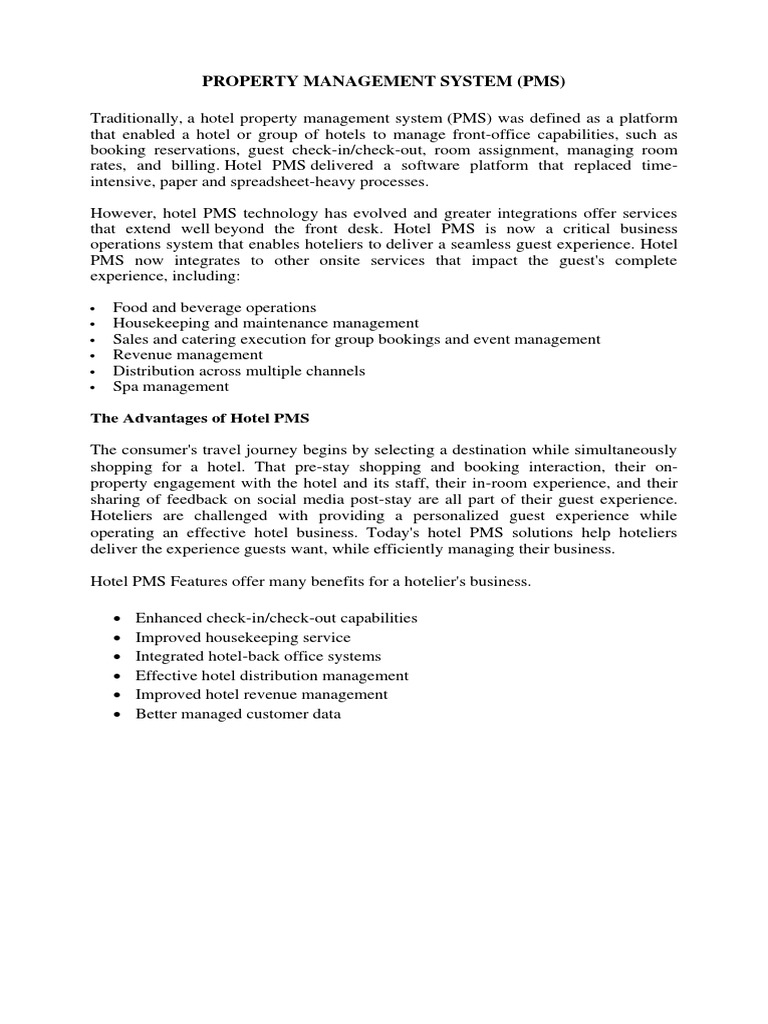 Property Management System Rooms Division | PDF | Hotel | Information ...