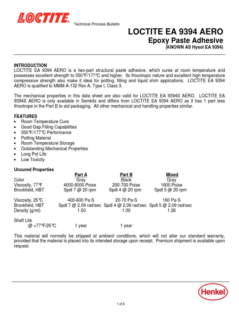 Hcs2407 141 Henkel Resin Kit Loctite Ea 9394 Aero | PDF | Adhesive | Epoxy