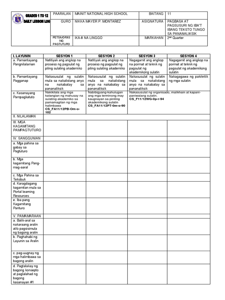 DLL Sa Filipino | PDF
