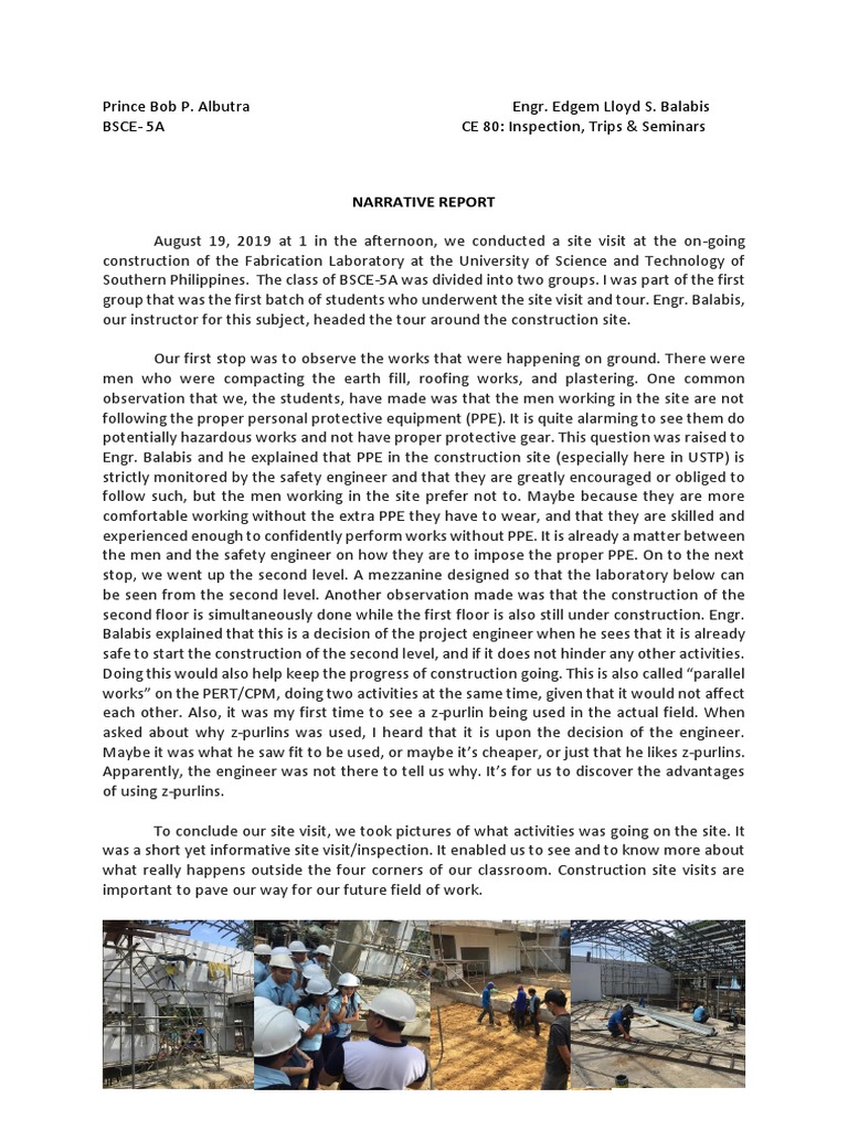 Narrative Report Inspection | PDF | Personal Protective Equipment