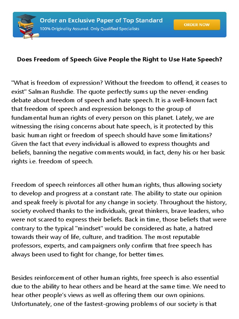 Freedom of Speech vs. Hate Speech | PDF | Hate Speech | Freedom Of Speech