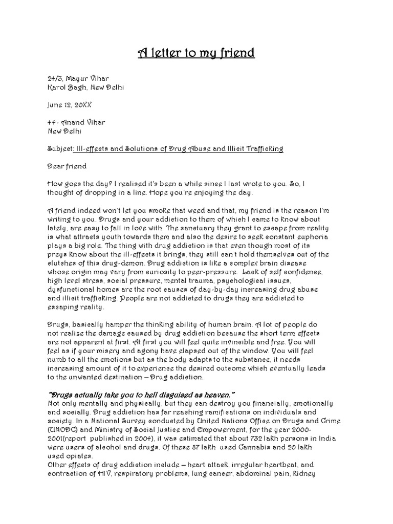 A Letter To My Friend | PDF | Substance Dependence | Substance Abuse