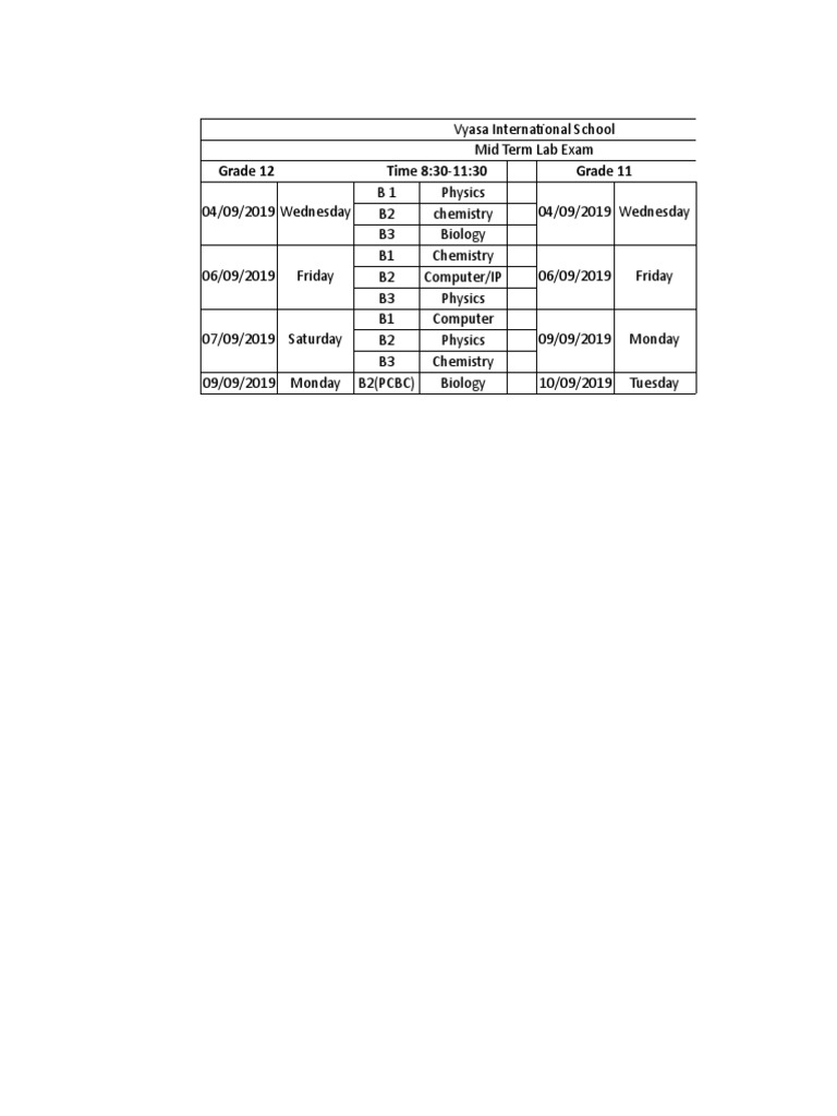 Grade 12 Time 8:30-11:30 Grade 11 Time 12:45-2:45 | PDF