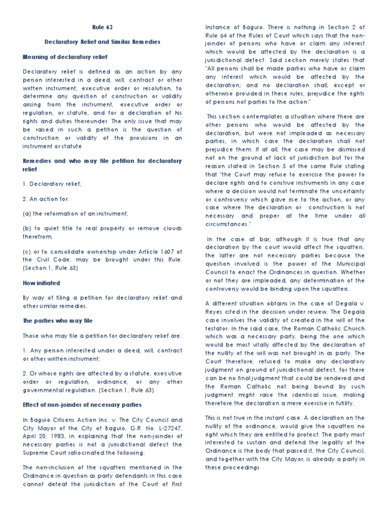 Rule 63 Declaratory Relief and Similar Remedies Meaning of Declaratory ...