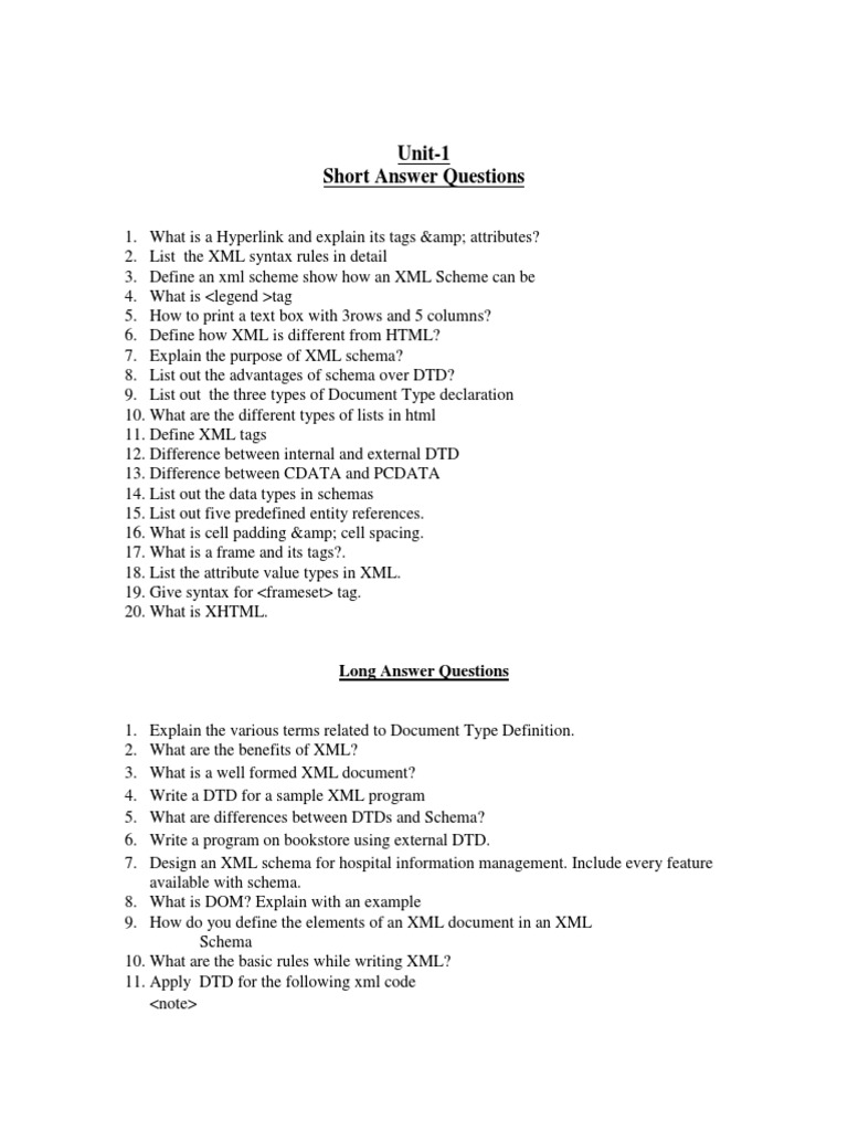 WT Question Bank | PDF | Xml | Xml Schema