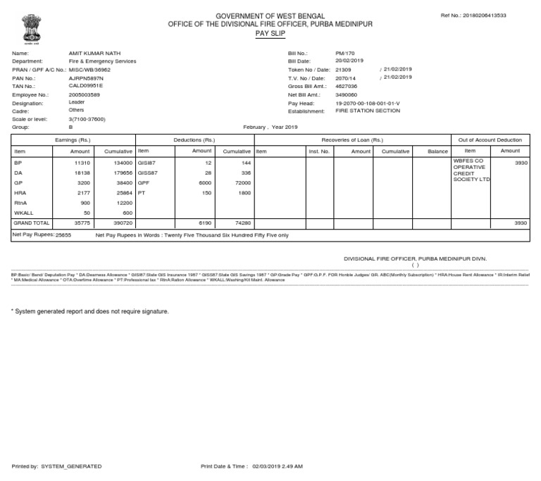 Government Pay Slip for Amit Kumar Nath | PDF | Economy Of The United ...