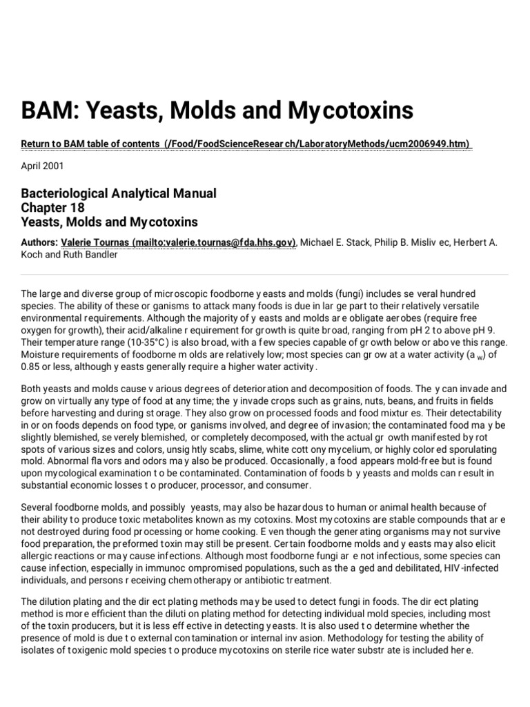 Laboratory Methods - BAM - Yeasts, Molds and Mycotoxins | PDF | Mold | Agar