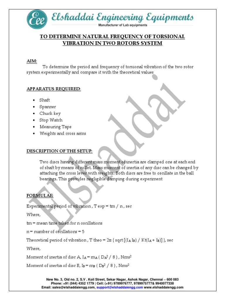 To Determine Natural Frequency of Torsional Vibration in Two Rotors System | PDF | Frequency | Force
