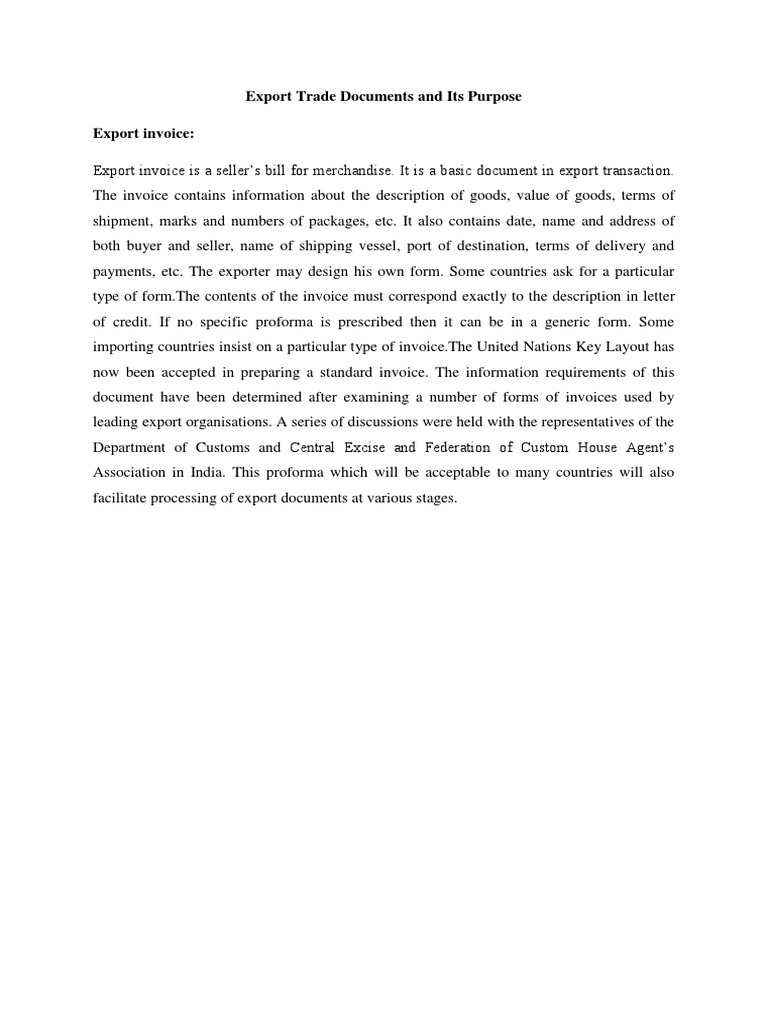 Export Trade Documents and Its Purpose | PDF | Cargo | Bill Of Lading