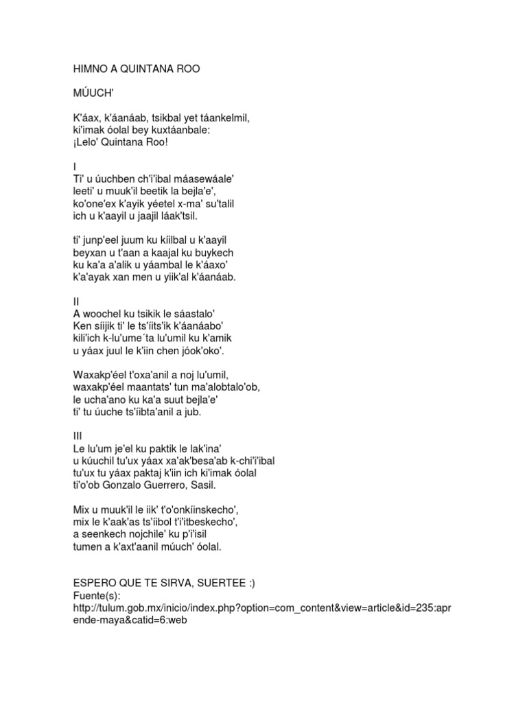 Himno A Quintana Roo en Maya | PDF