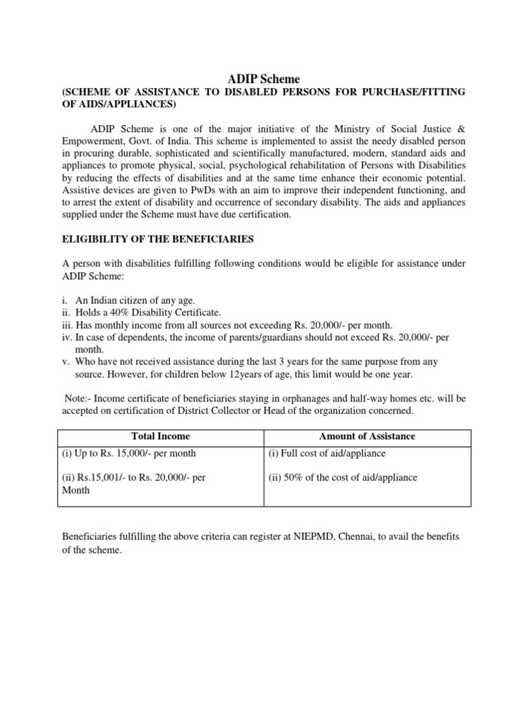 ADIP Scheme: (Scheme of Assistance To Disabled Persons For Purchase ...