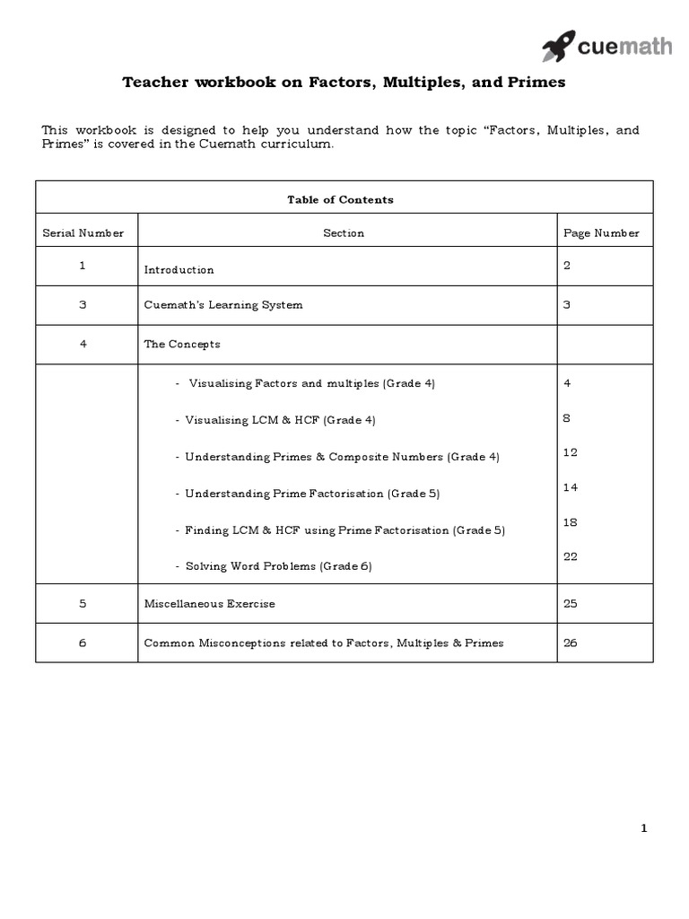 Factors, Multiples, and Primes Workbook | PDF | Prime Number ...