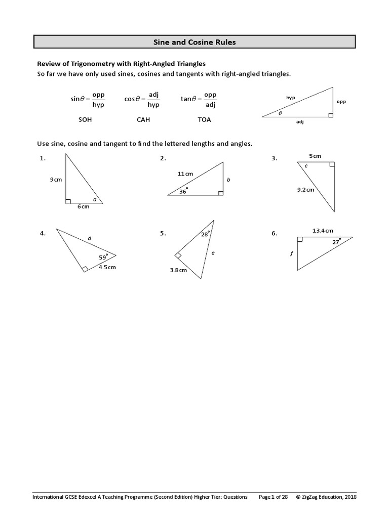 44-Sine-and-Cosine-Rules-handout.doc | Trigonometric Functions | Sine