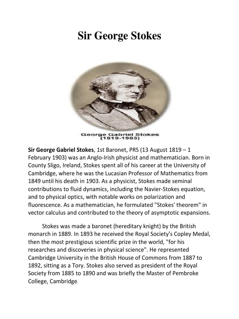 23.02.2019 Sir George Gabriel Stokes | PDF | Fluid Mechanics | Chemical ...