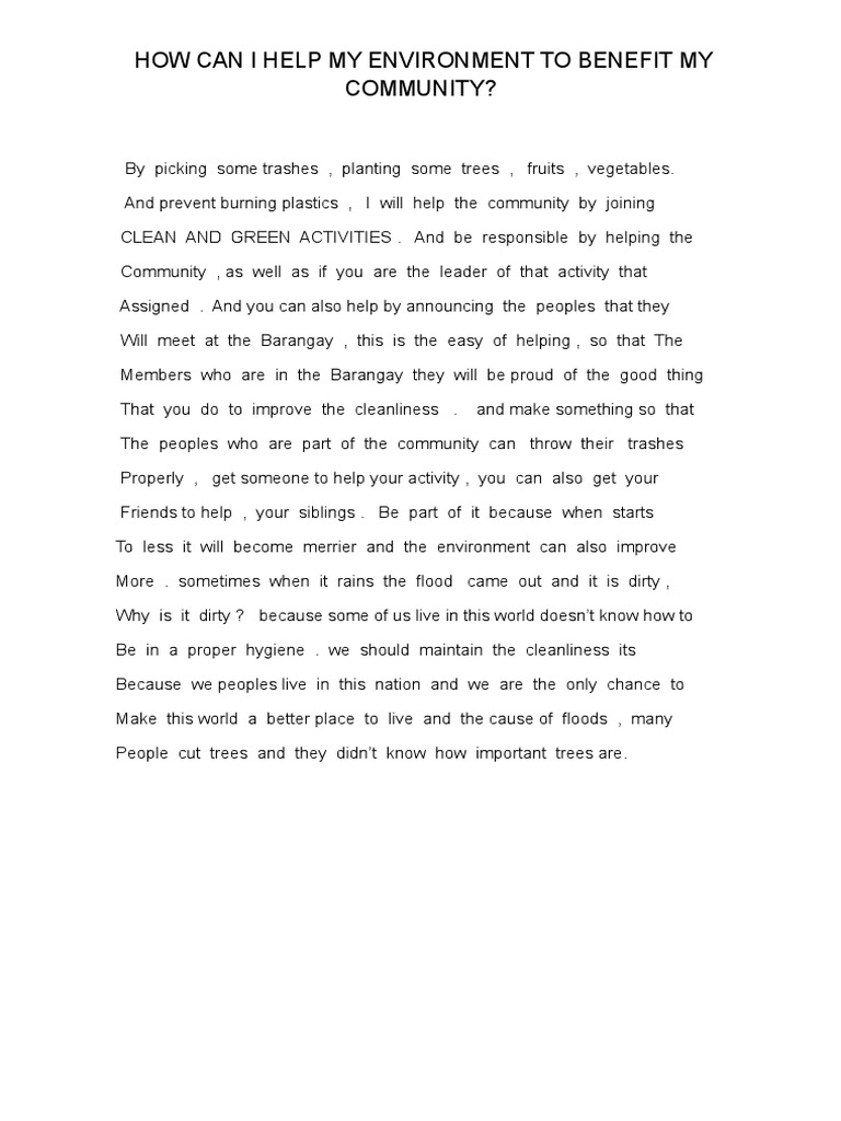 How Can I Help My Environment To Benefit My Community 2 | PDF | Home ...