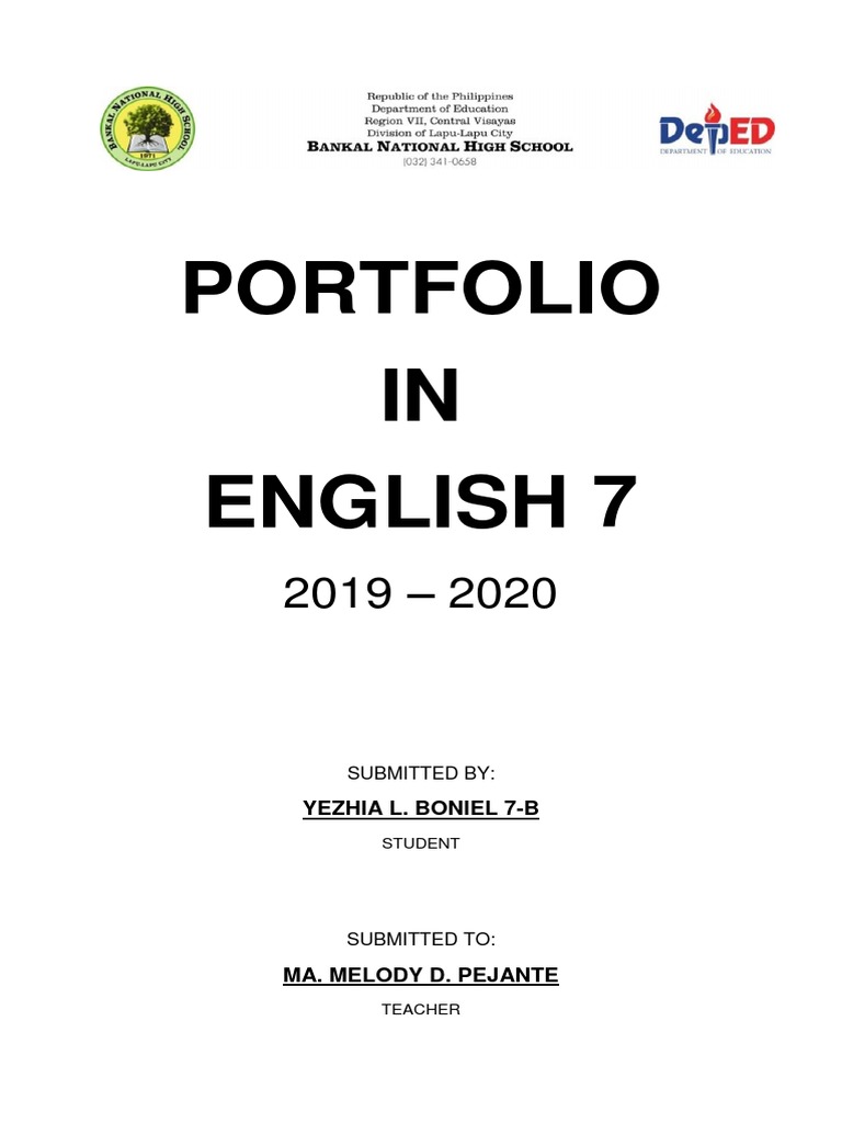 Portfolio IN English 7: Yezhia L. Boniel 7-B | PDF