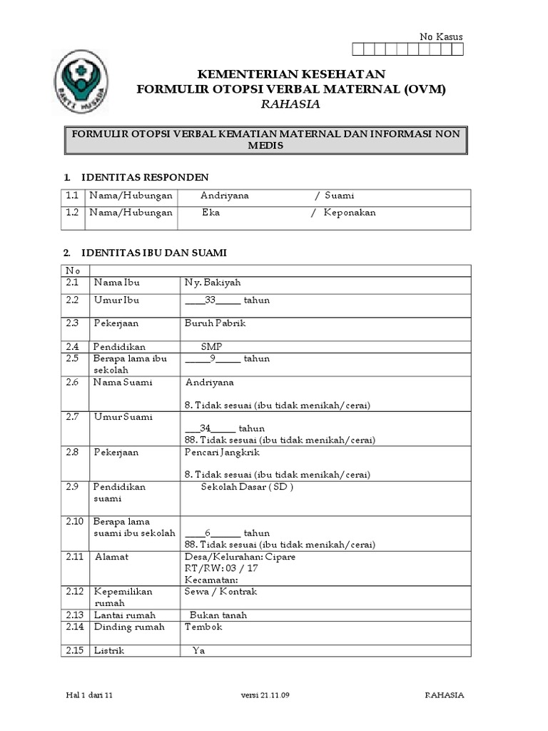 Formulir OVM Ibu Bakiyah | PDF