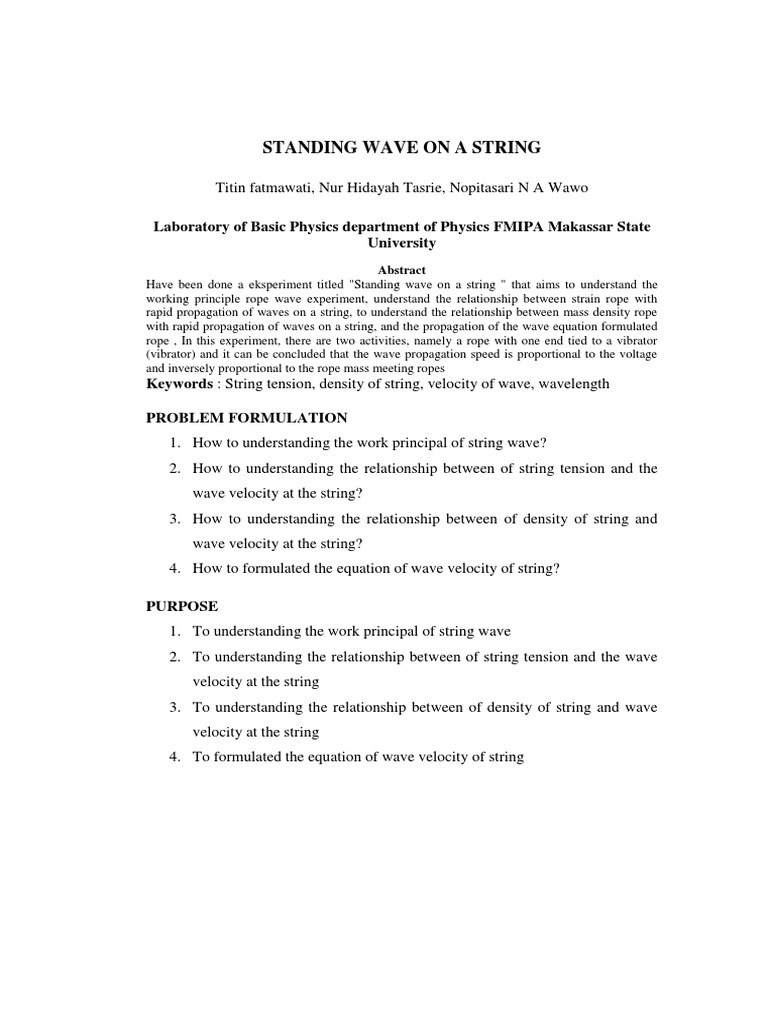 Standing Wave On A String: Laboratory of Basic Physics Department of ...