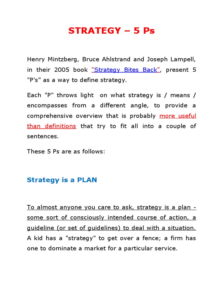 Strategy - 5 PS: Strategy Is A PLAN | PDF | Psychological Concepts ...
