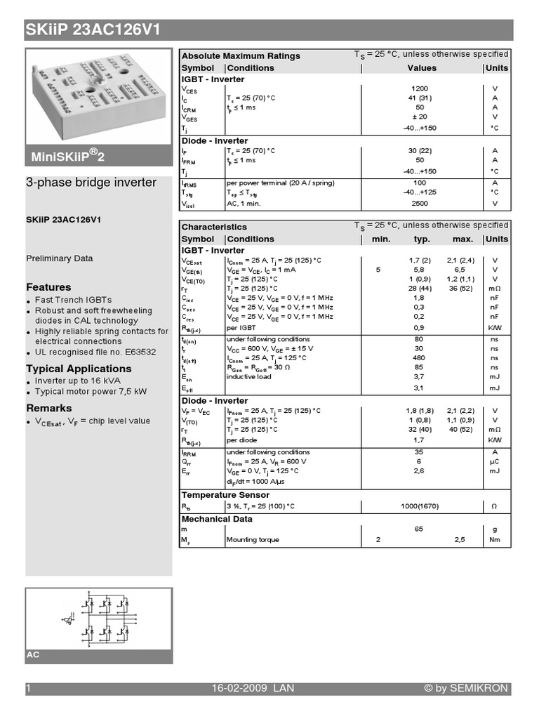 Semikron Datasheet Skiip 23ac126v1 25231080 | PDF | Electrostatic ...
