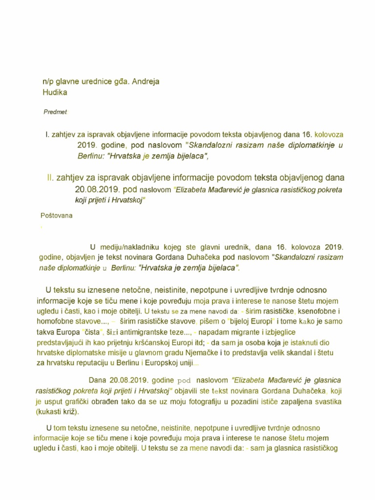 Dopis Elizabete Mađarević Indexu | PDF