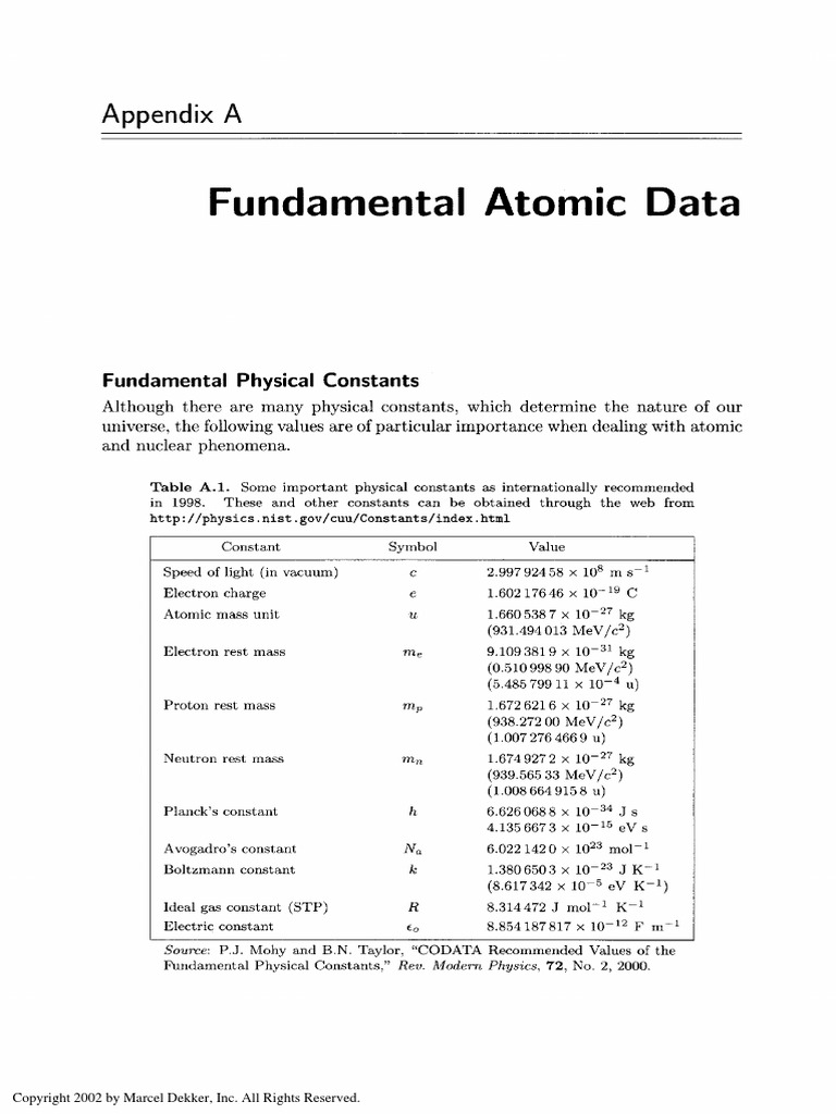 Fundamental Atomic Data: Appendix A | PDF | Radionuclide | Chemical Elements