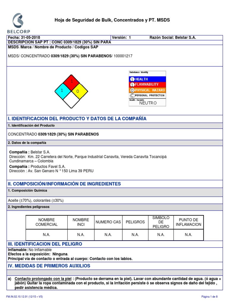 MSDS-MP01000 - 100001217 MSDS Esp | Descargar gratis PDF | Agua | Residuos