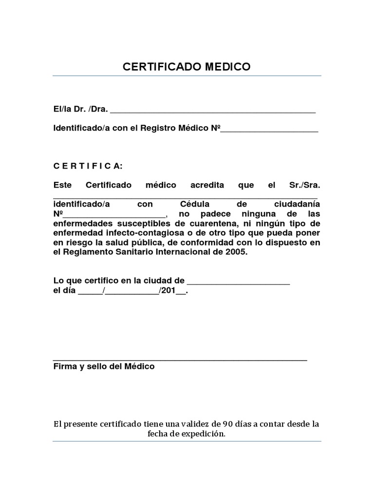 CERTIFICADO MEDICO Colombia PDF | PDF