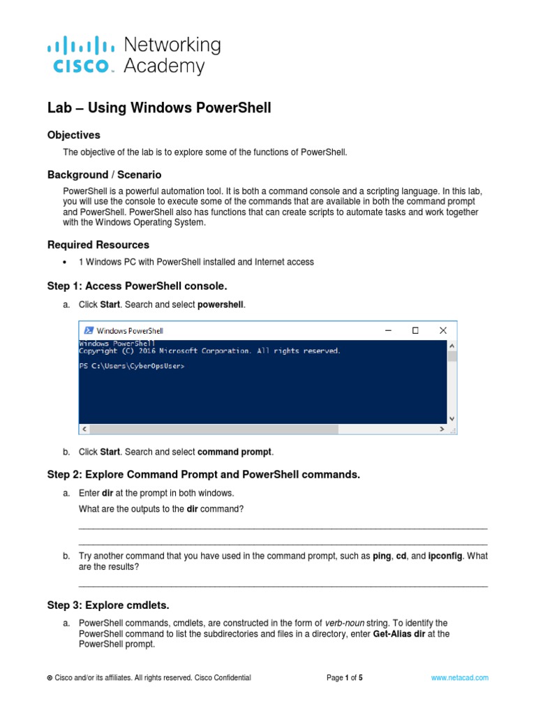 2.2.1.11 Lab - Using Windows PowerShell | PDF | Command Line Interface | Information Technology